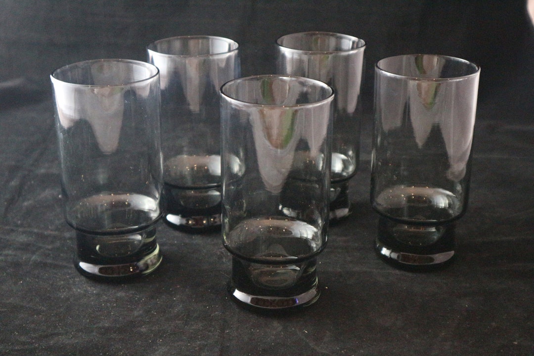 1950s Style Glasses, Set of 5, Smoked Glass Juice Glasses - Etsy
