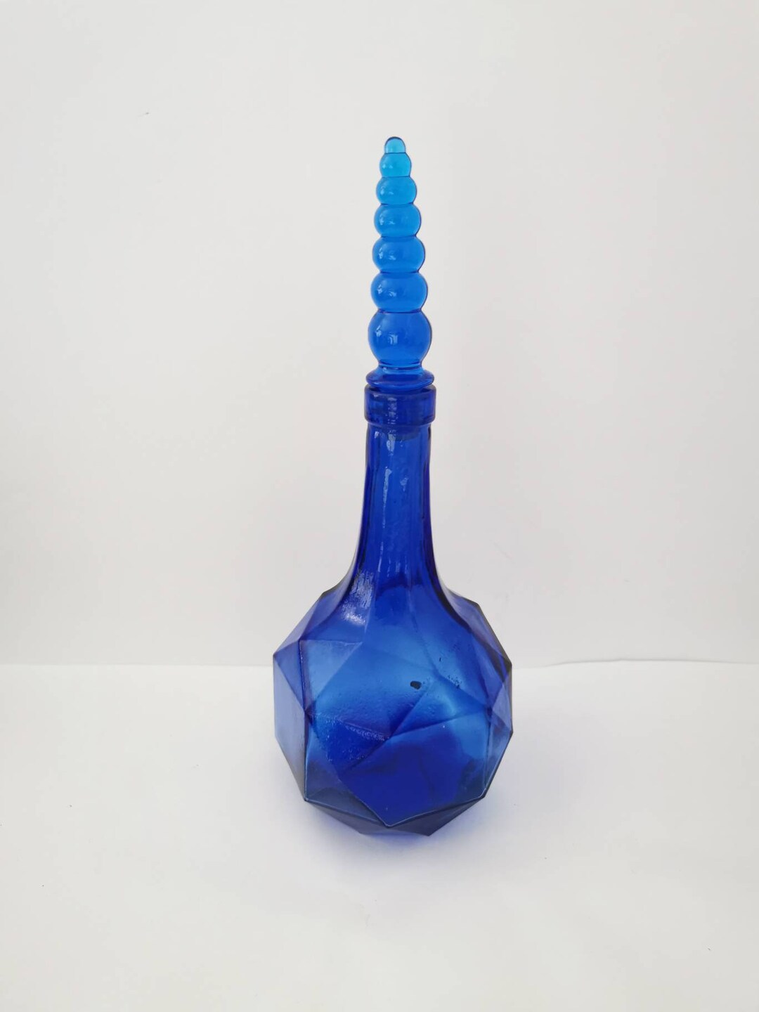 Blue Glass Decanter Blue Liquor Bottle With Cork Decor Geometric Shape ...
