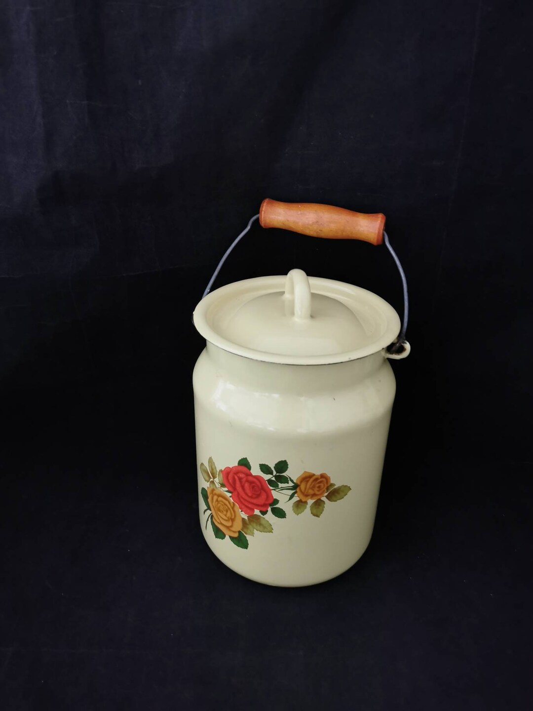 Aged Enamel Vintage Yellow Milk Bottle Milk Jug Enamelware Milk Jug ...