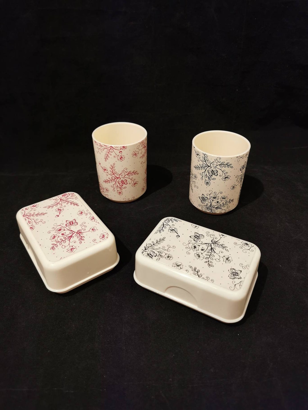 Soap Dish Soap Box 70s Toothbrush Mug Pink Black Partner Set Set - Etsy