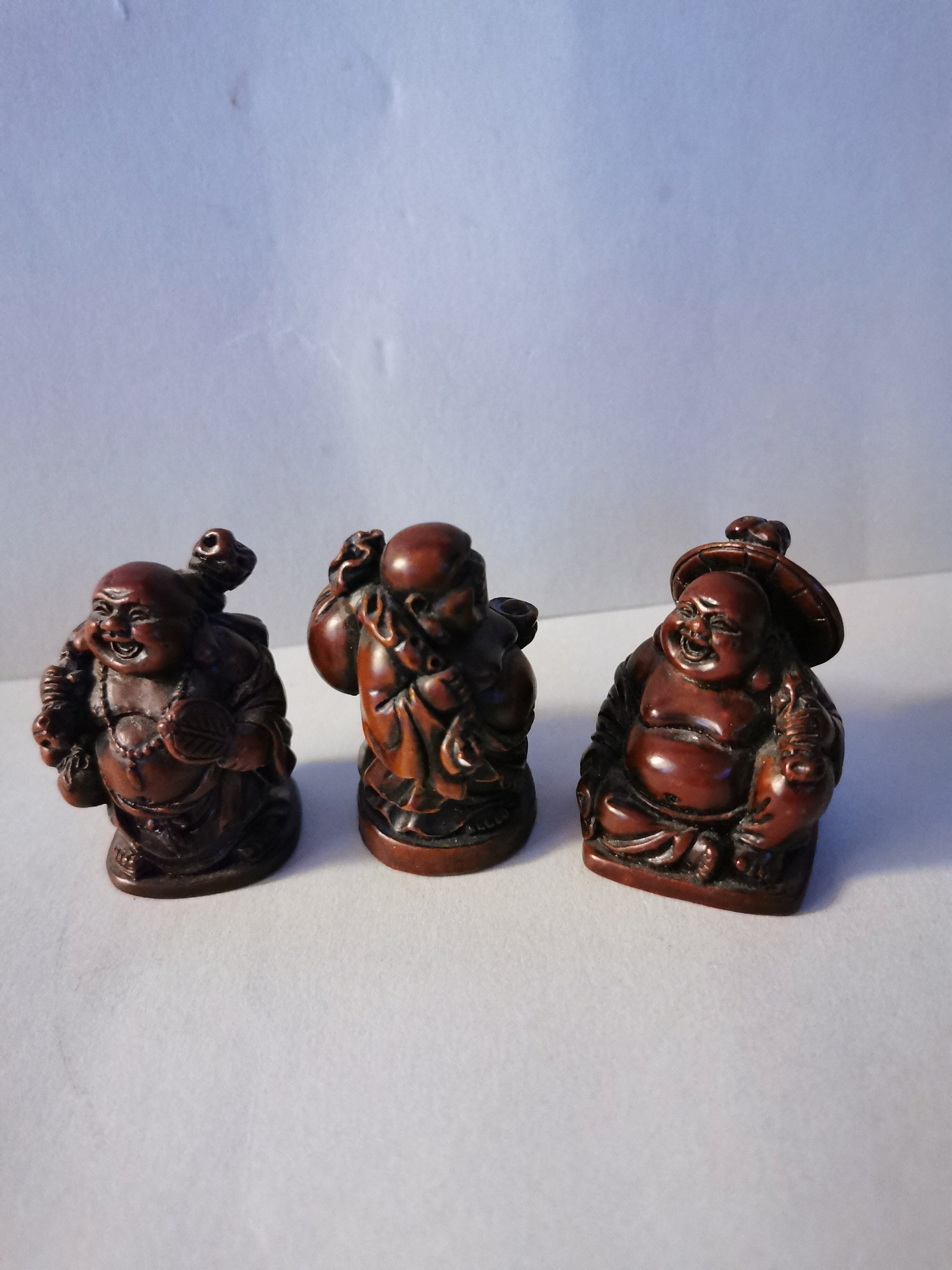 3x Mini Buddha Figure Relief Sculpture Asia Esoteric Hand-painted Monk ...