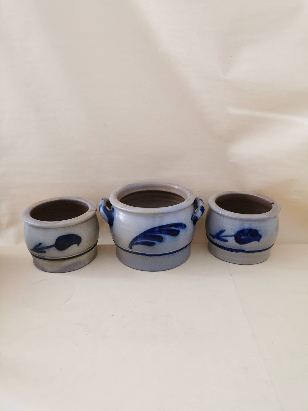 Westerwald Salt Glaze Flower Pot Cachepot 3x Pot Ceramic Vintage Set ...