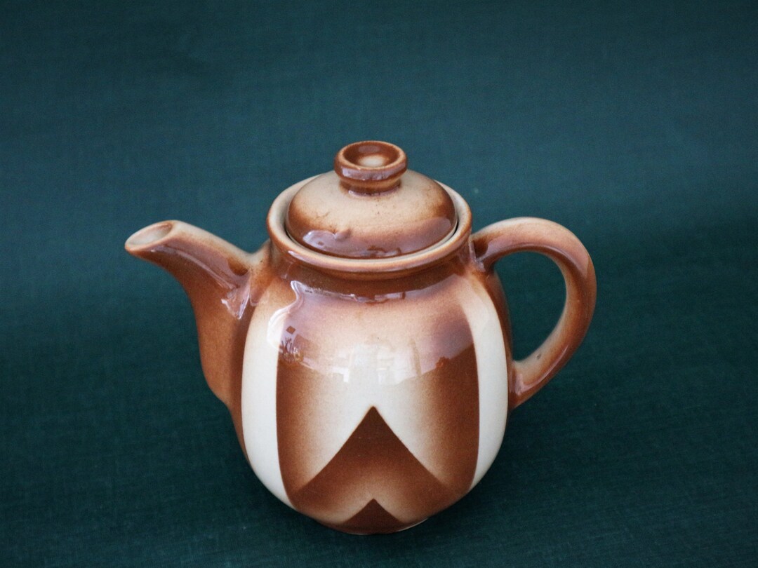Small Ceramic Teapot Coffee Pot Fireproof Base Brown White - Etsy