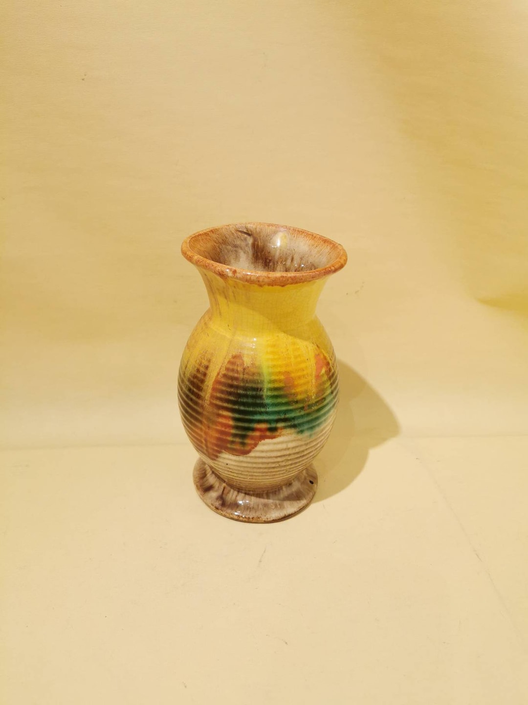 Ancient Vase Grooved Decor Art Deco Spray Decor Ceramic Uranium Glaze ...