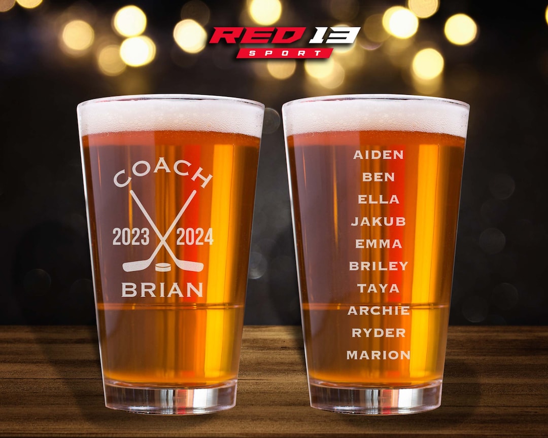Personalized Hockey Coach Pint Glass Double Sided, Hockey Glass ...