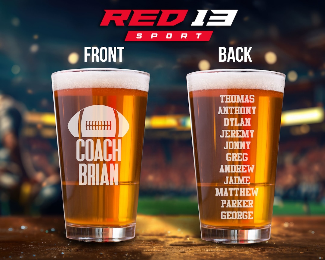 Personalized Laser Engraved Football Coach Pint Glass Double Sided ...