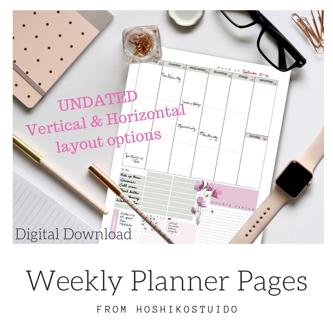 Beautiful Undated Weekly Schedule, Weekly Agenda, Weekly Planner ...