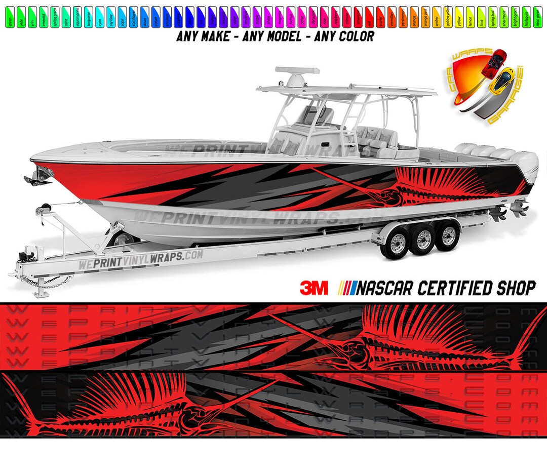 Sailfish Marlin Skeleton Graphic Vinyl Boat Wrap Decal Pontoon ...
