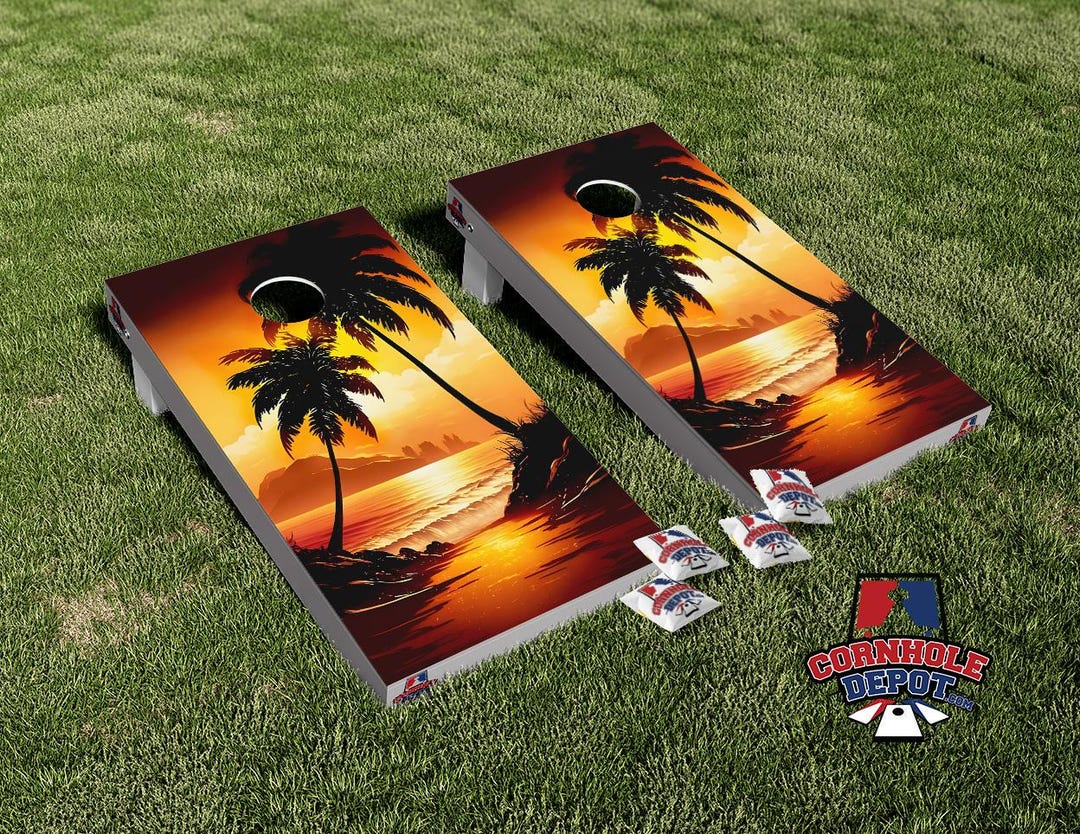 Tropical Beach Sunset Palm Trees Cornhole Board Vinyl Wrap Skins ...