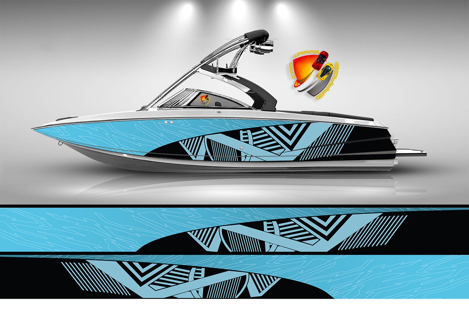 Light Blue & Black Lines Modern Graphic Vinyl Boat Wrap Decal Fishing ...