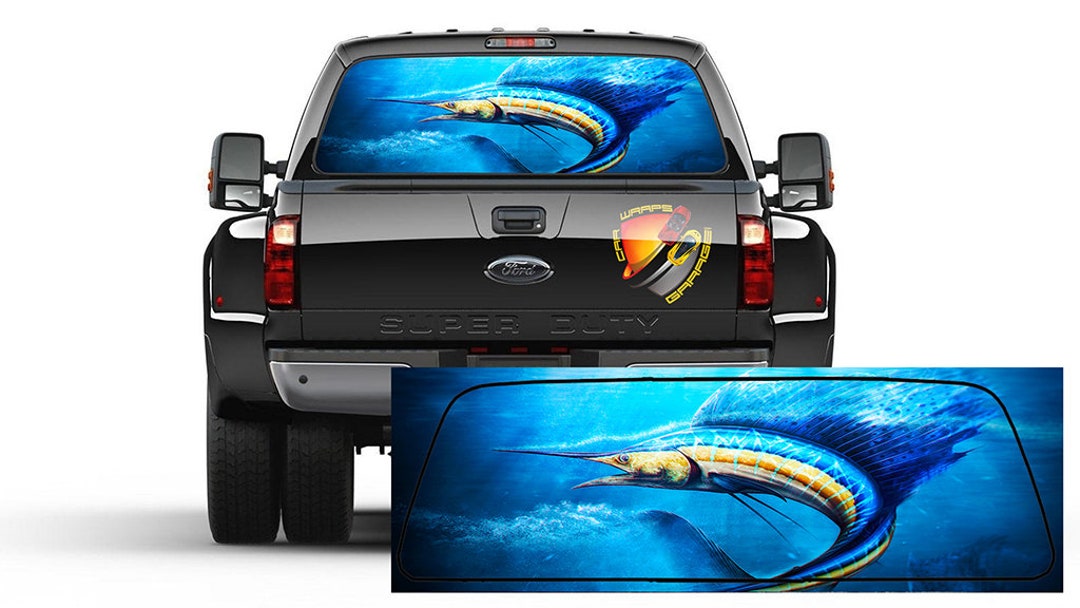 Marlin Sailfish Striped Fishing Rear Window Tint Perforated Vinyl ...