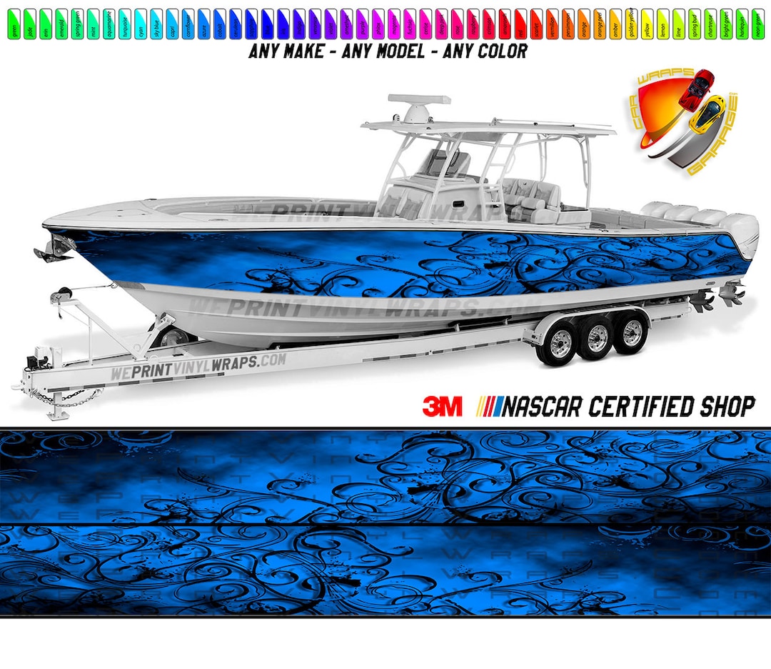 Sapphire Blue Graphic Vinyl Boat Wrap Decal Fishing Pontoon Sportsman ...