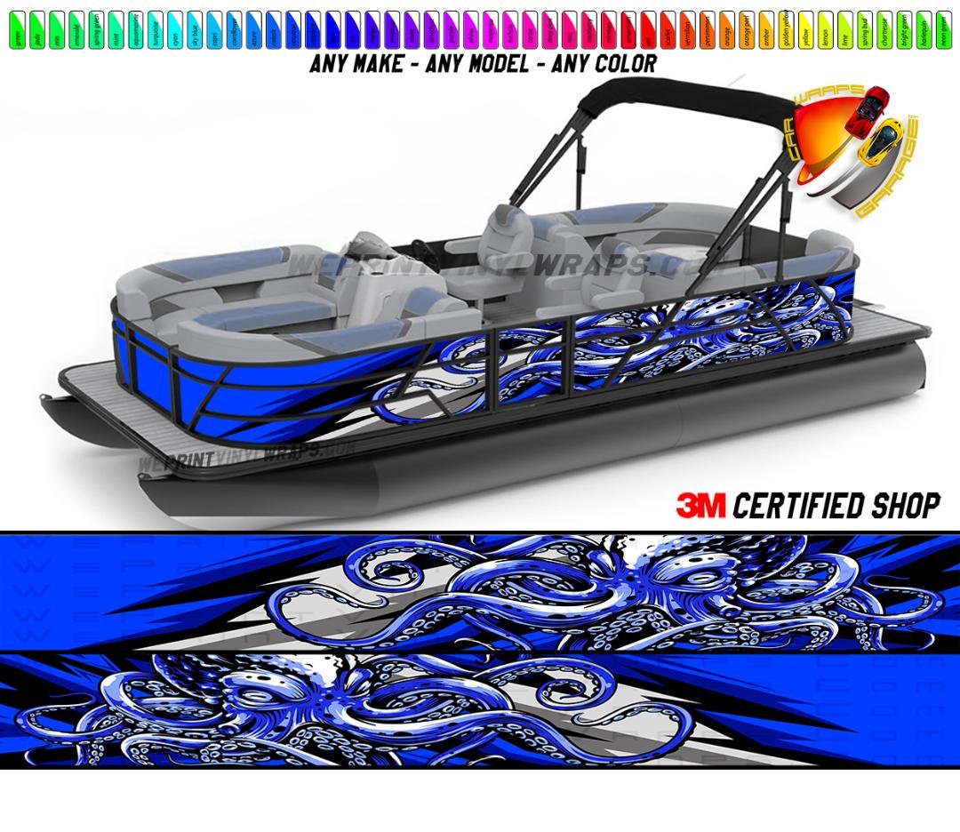 Octopus Royal Blue Ocean Graphic Boat Vinyl Wrap Fishing Pontoon Sea ...