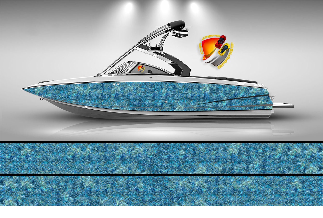 Light Blue Fish Scales Graphic Vinyl Boat Wrap Decal Fishing Bass ...