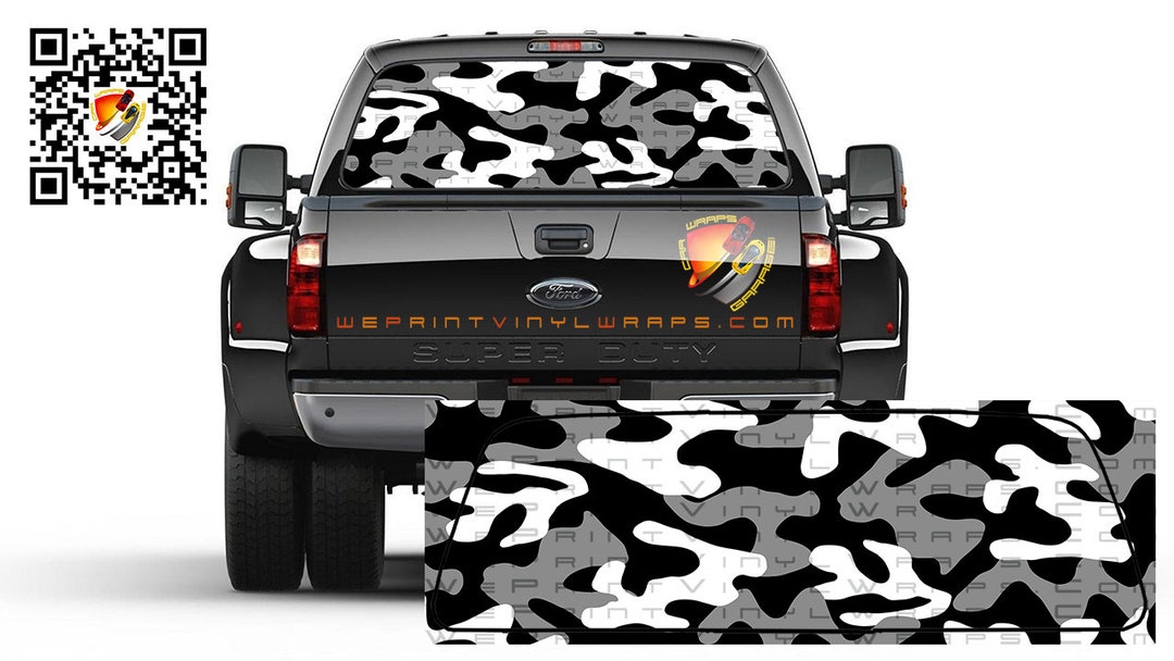 Camo Traditional Black and White Rear Window Perforated Graphic Decal ...