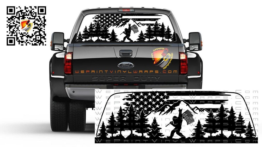 American Flag Bigfoot Sasquatch Mountain Rear Window Tint Perforated ...