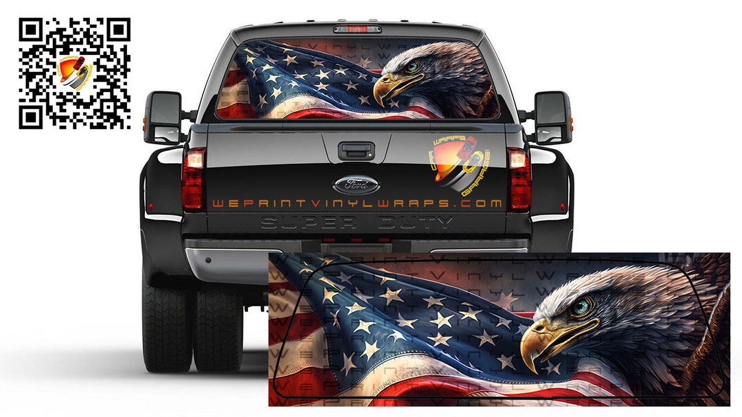 Eagle American Flag Patriotic Rear Window Tint Perforated Vinyl Graphic ...