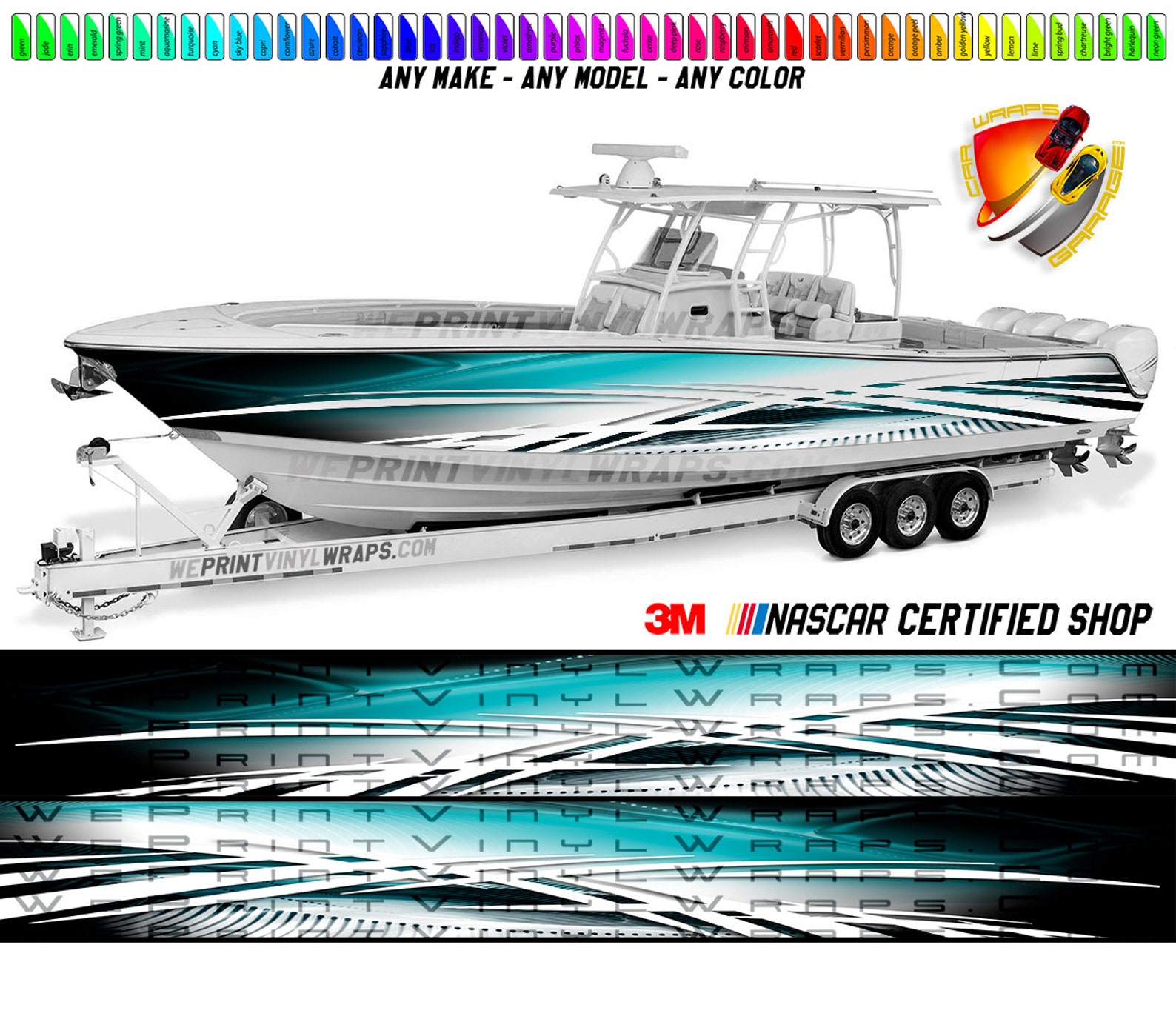 Aqua and White Lines Graphic Vinyl Boat Wrap Decal Fishing Pontoon ...