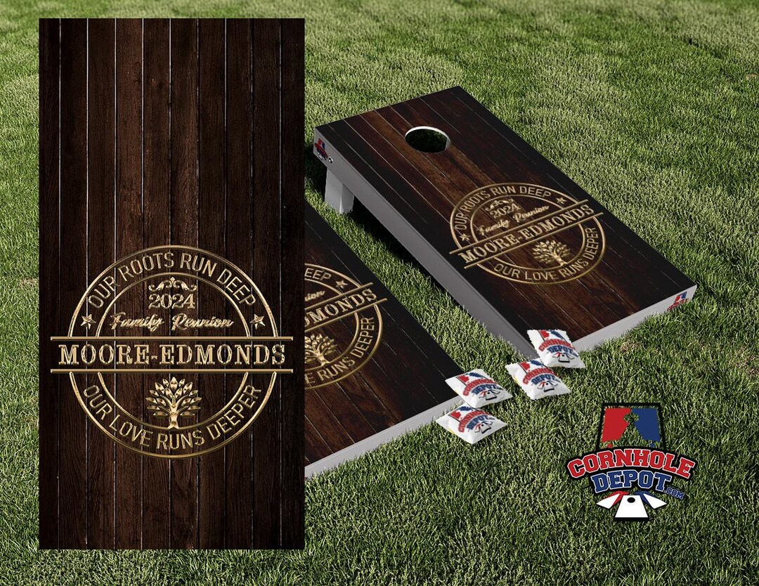 Custom Personalized Family Reunion Dark Wood Cornhole Board Vinyl Wrap ...