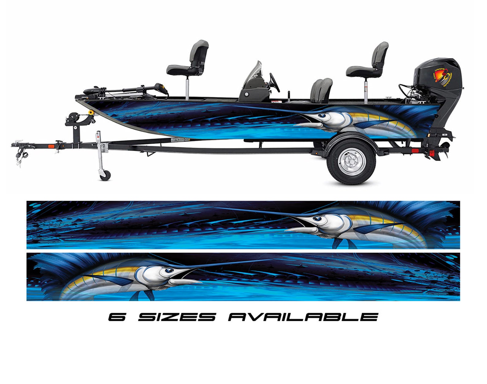 Blue Marlin Fish Vinyl Boat Wrap Decal Fishing Bass Pontoon Sportsman ...