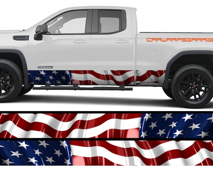 American Flag Rocker Panel Graphic Decal Vinyl Wrap Kit for Trucks ...