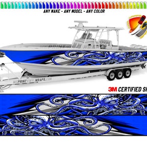 Octopus Royal Blue Ocean Graphic Boat Vinyl Wrap Fishing Pontoon Sea ...