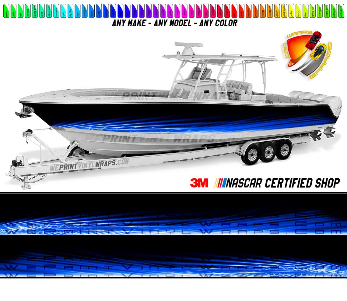 Royal Blue Lines Graphic Vinyl Boat Wrap Decal Fishing Pontoon ...