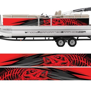 Abstract Red Seabass Graphic Boat Vinyl Wrap Fishing Bass Pontoon ...