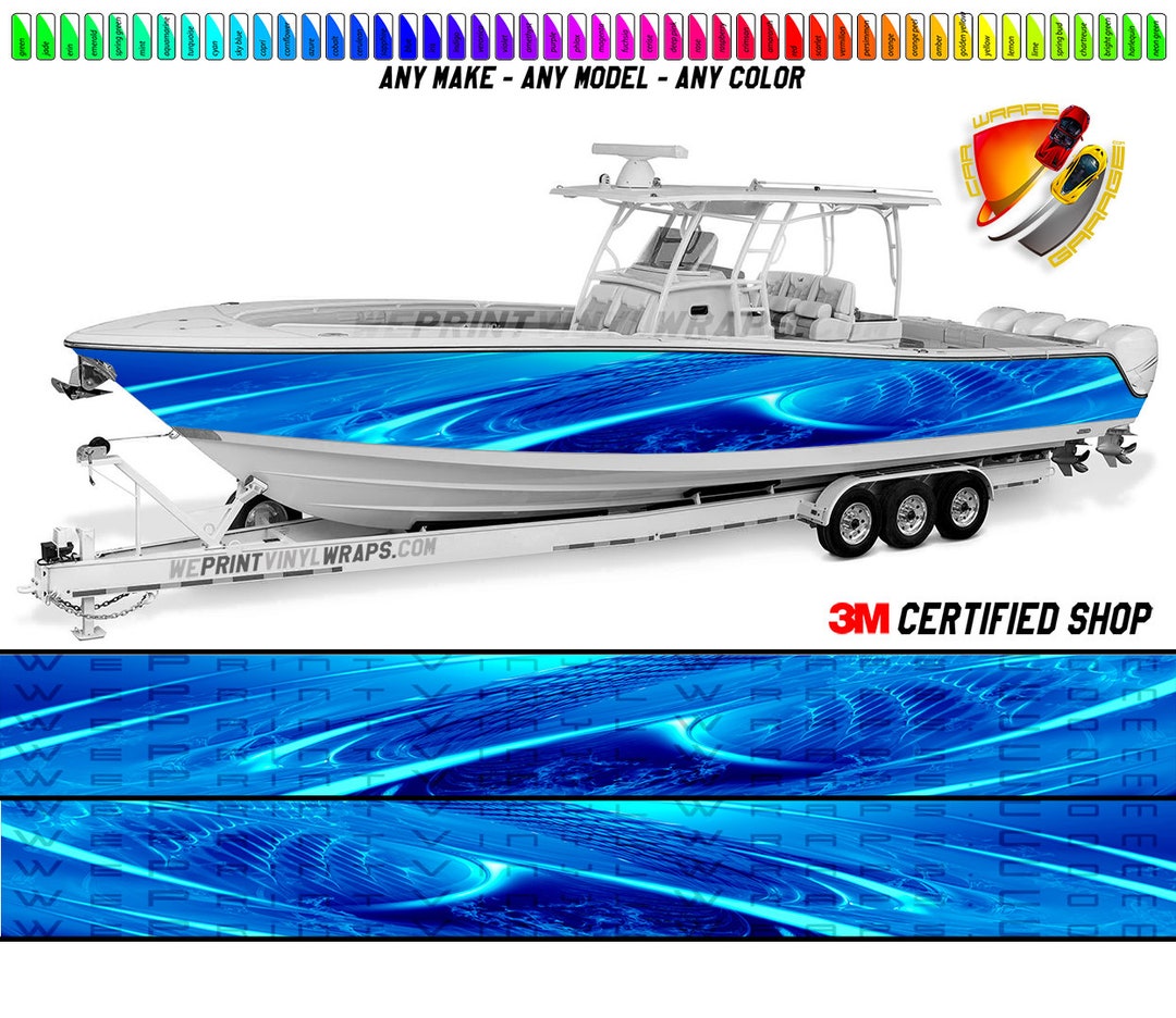 Azure Blue Wavy Graphic Vinyl Boat Wrap Decal Fishing Pontoon Sportsman ...