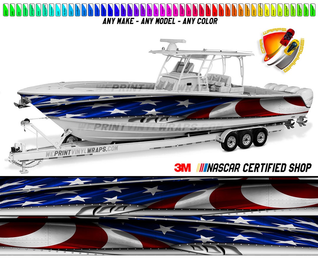 American Flag Metal Graphic Vinyl Boat Wrap Decal Fishing Pontoon ...