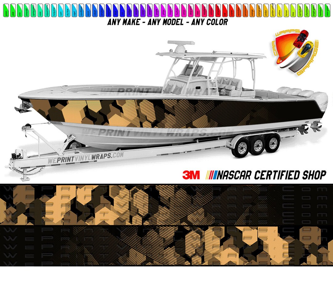 Brown and Tan Vinyl Boat Wrap Decal Fishing Pontoon Sportsman Console ...