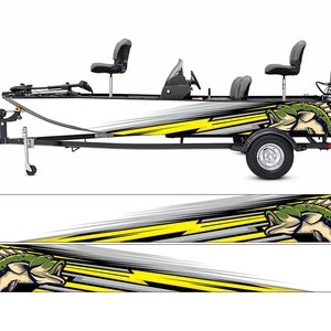 Jumping Seabass Yellow Modern Lines Graphic Boat Vinyl Wrap Decal ...