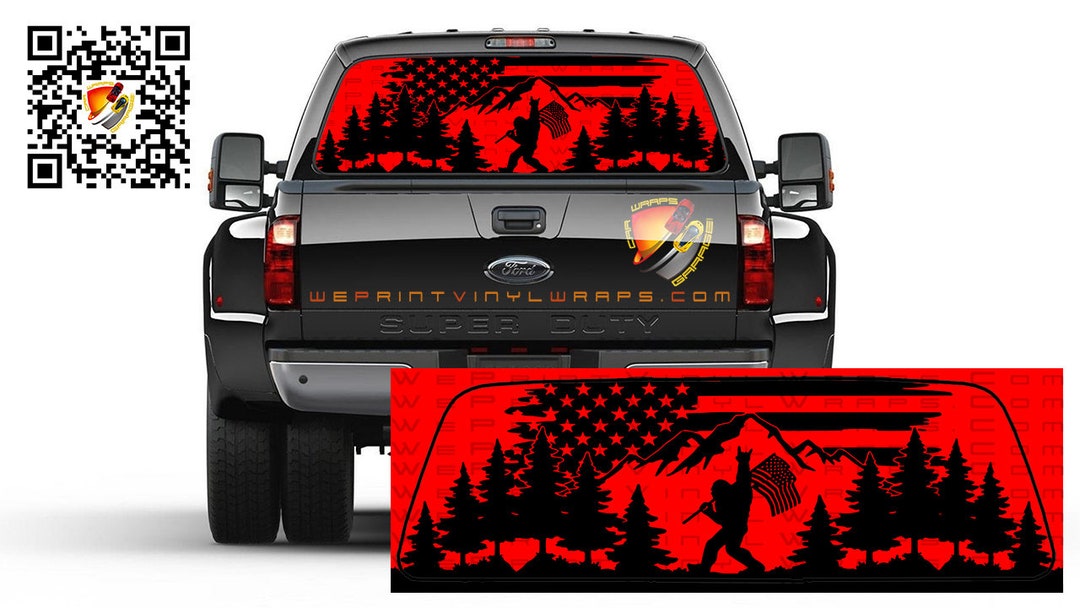 American Flag Red Bigfoot Sasquatch Mountain Rear Window Tint ...