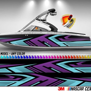 Purple Cyan and Black Lines Modern Graphic Vinyl Boat Wrap Fishing ...