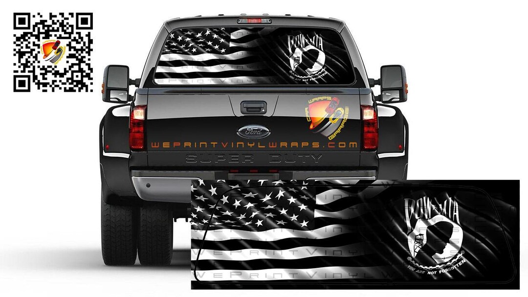 American Flag & POW MIA Black and White Rear Window Graphic Perforated ...