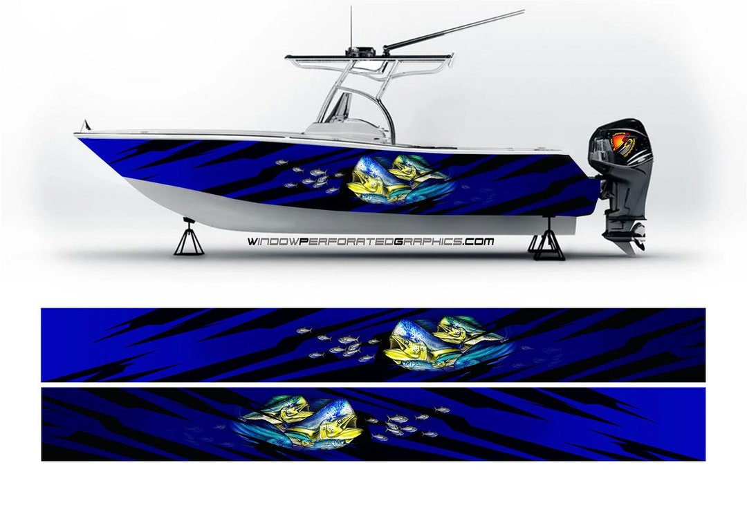 Blue & Black Mahi Mahi Modern Lines Graphic Boat Vinyl Wrap Fishing ...