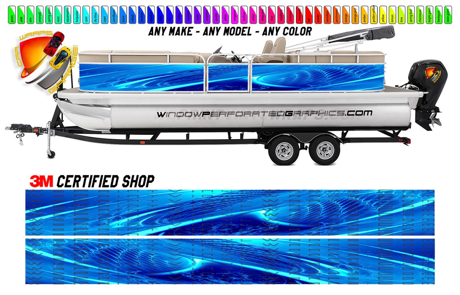 Azure Blue Wavy Graphic Vinyl Boat Wrap Decal Fishing Pontoon Sportsman ...