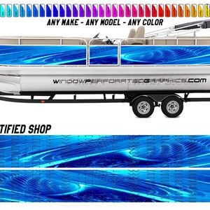 Azure Blue Wavy Graphic Vinyl Boat Wrap Decal Fishing Pontoon Sportsman ...