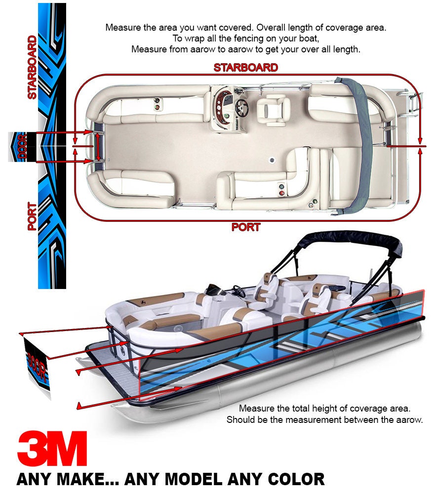 Azure Blue Wavy Graphic Vinyl Boat Wrap Decal Fishing Pontoon Sportsman ...