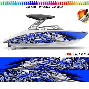 Octopus Royal Blue Ocean Graphic Boat Vinyl Wrap Fishing Pontoon Sea ...