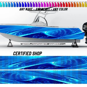 Azure Blue Wavy Graphic Vinyl Boat Wrap Decal Fishing Pontoon Sportsman ...