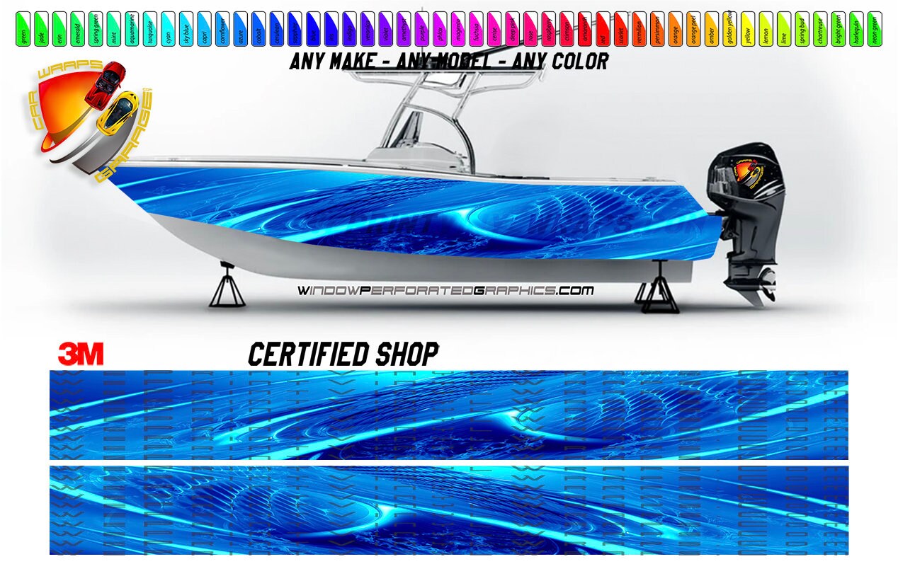 Azure Blue Wavy Graphic Vinyl Boat Wrap Decal Fishing Pontoon Sportsman ...