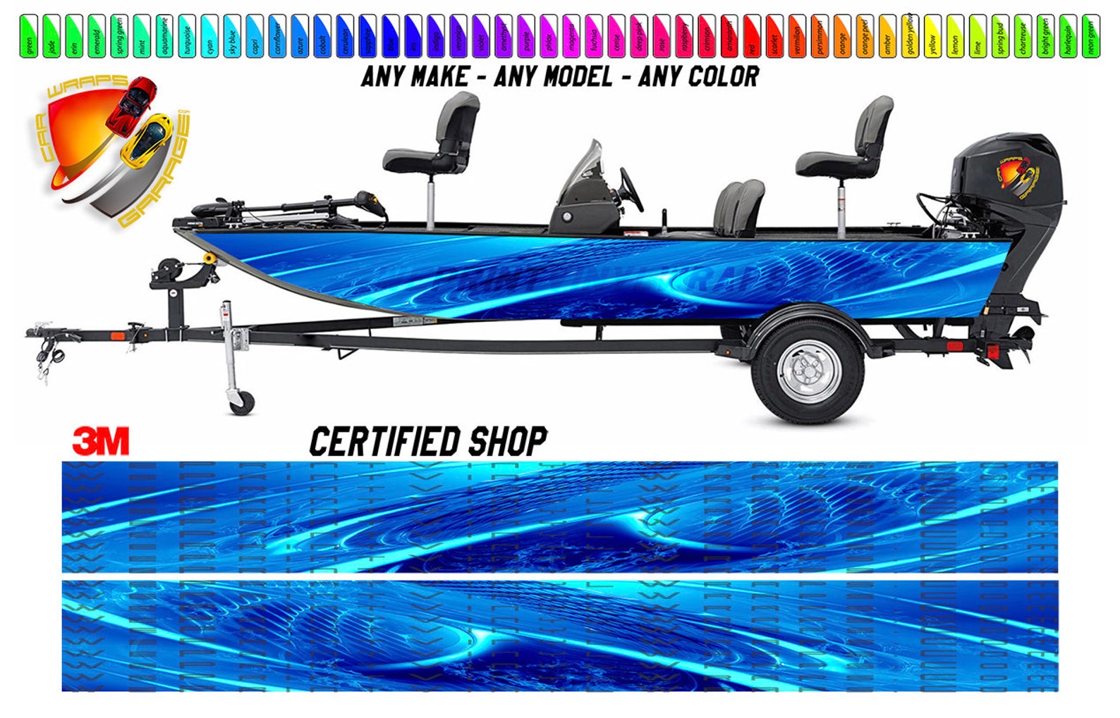 Azure Blue Wavy Graphic Vinyl Boat Wrap Decal Fishing Pontoon Sportsman ...