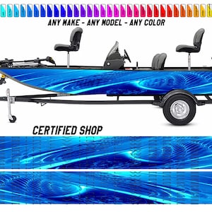 Azure Blue Wavy Graphic Vinyl Boat Wrap Decal Fishing Pontoon Sportsman ...