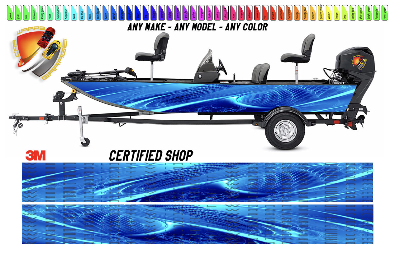 Azure Blue Wavy Graphic Vinyl Boat Wrap Decal Fishing Pontoon Sportsman ...