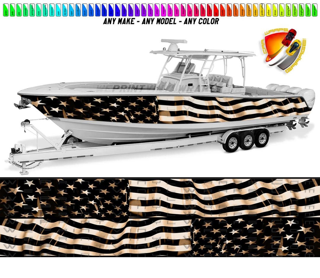 American Flag Tan and Black Patriotic Graphic Vinyl Boat Wrap Decal ...