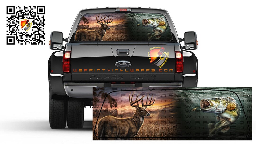 Hunting Deer Bass Fishing Rear Window Tint Perforated Vinyl Graphic ...