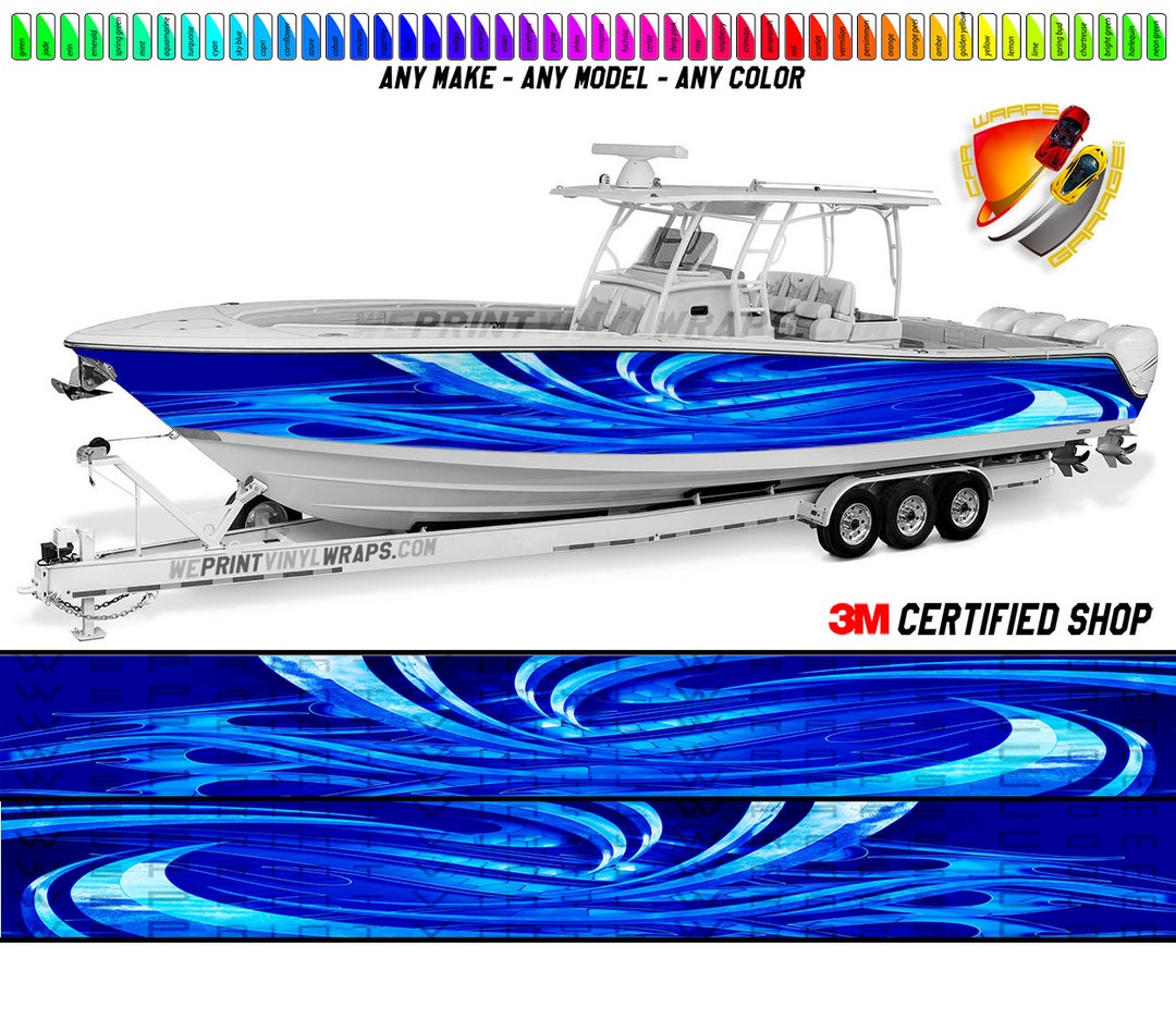 Blue Loop Lines Graphic Vinyl Boat Wrap Decal Fishing Pontoon Sportsman ...