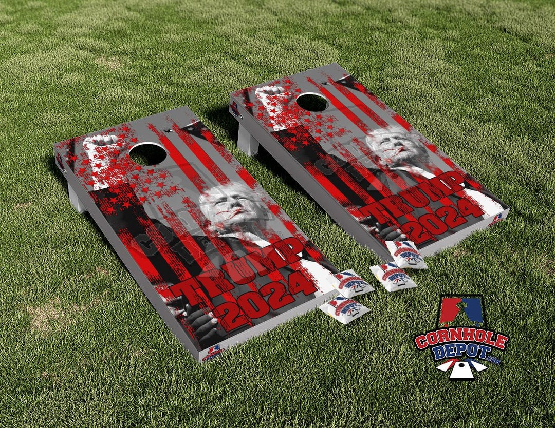 American Flag Trump 2024 Fight Cornhole Board Vinyl Wrap Laminated ...