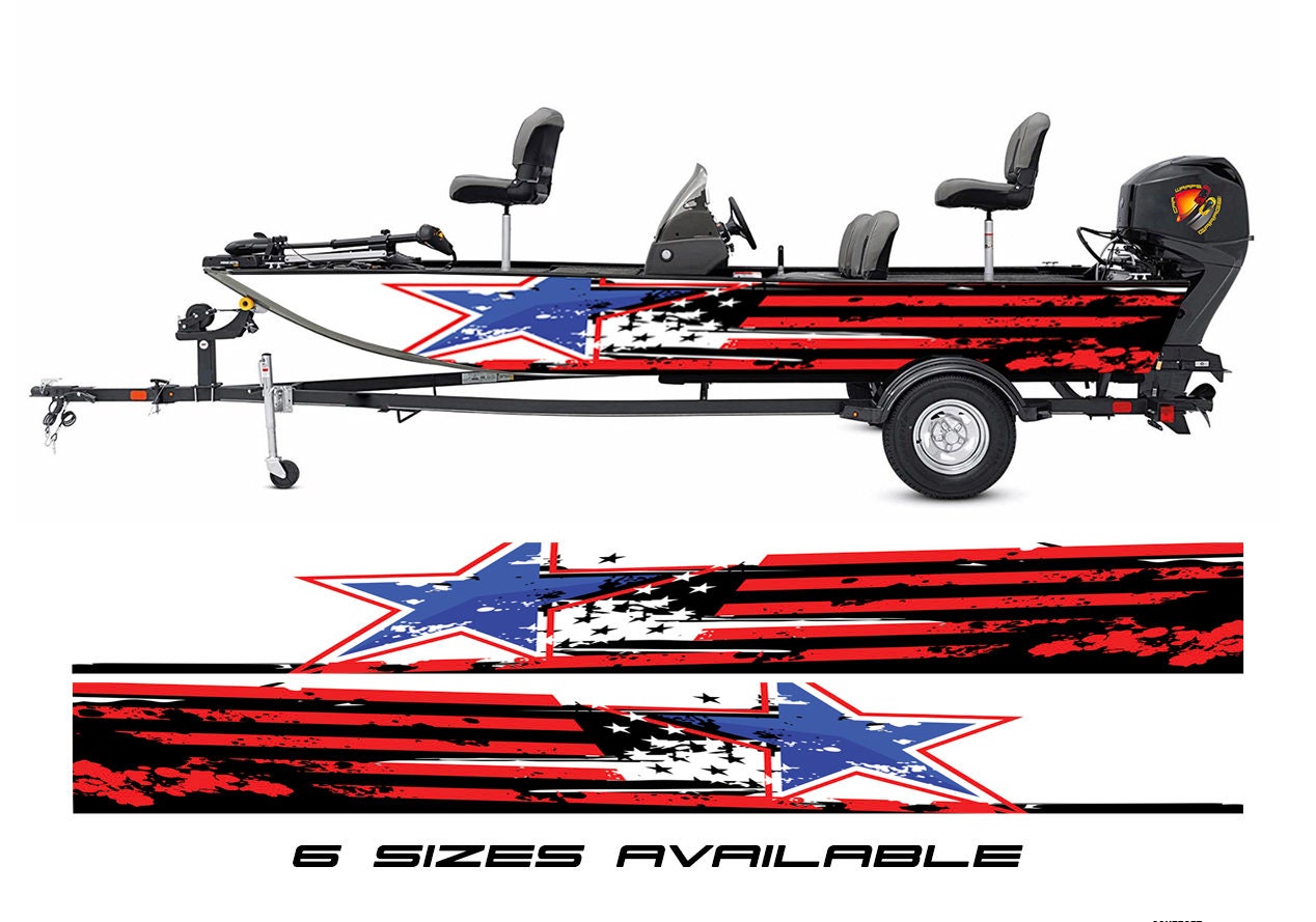 American Flag Distressed USA Graphic Boat Vinyl Wrap Decal Fishing ...
